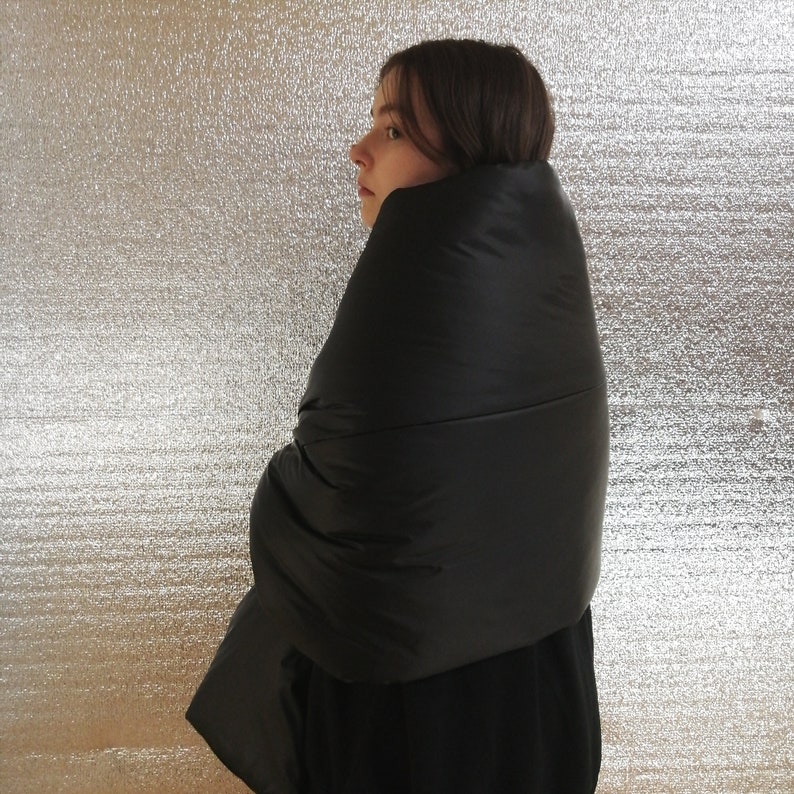 Black Cape Around Shoulders Wrap With 2 Pockets. Woman's Large Scarf ...