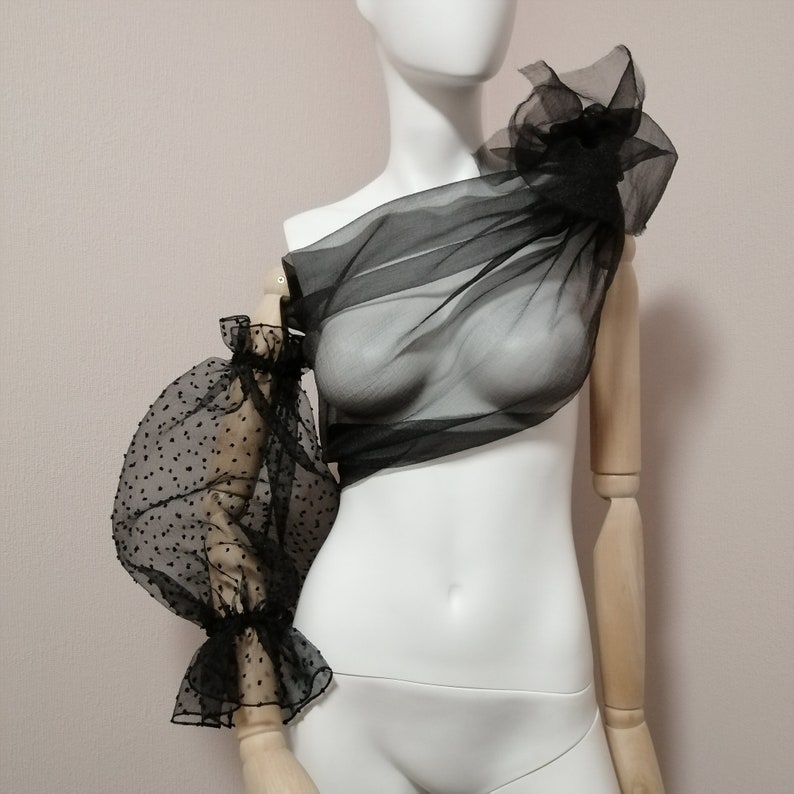 Black Detachable Sleeves. Wedding Puff Sleeves. Ruffle Sheer Removable Sleeves From Crinkled ...