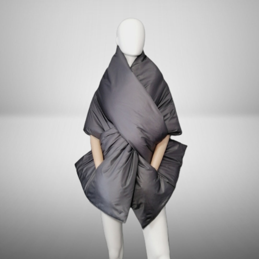 Long Wide Scarf Puffer 20x80 Inch With 2 Pocket. Cape Around Shoulders ...