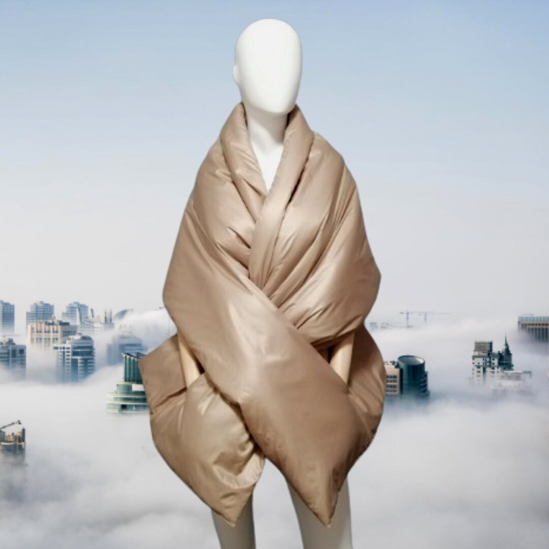 Beige Cape Around Shoulders Wrap 78x20 In. Woman's Large Scarf Puffer ...