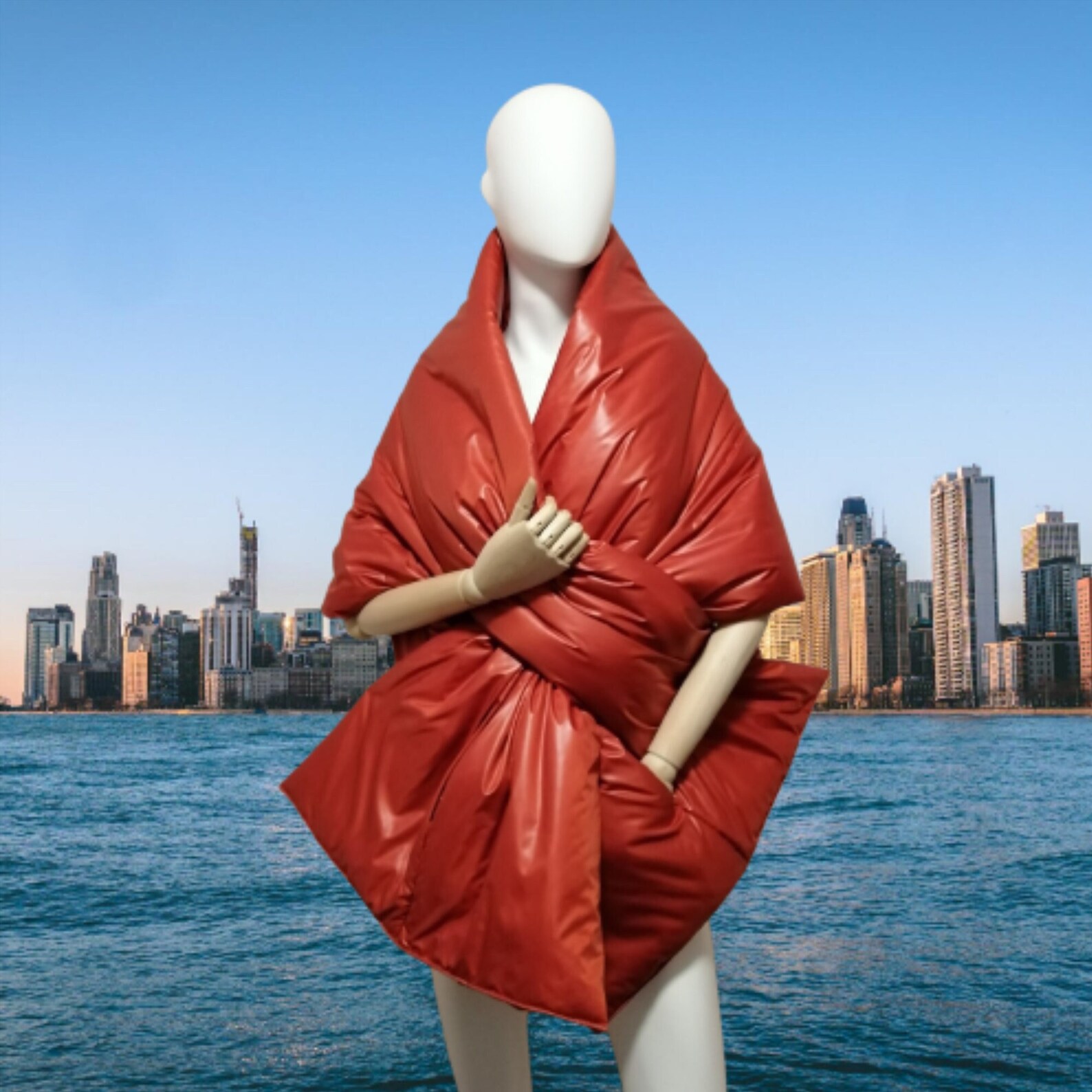 Long Wide Scarf Puffer With 2 Pockets. Terracotta Puffer Jacket 20X80 ...
