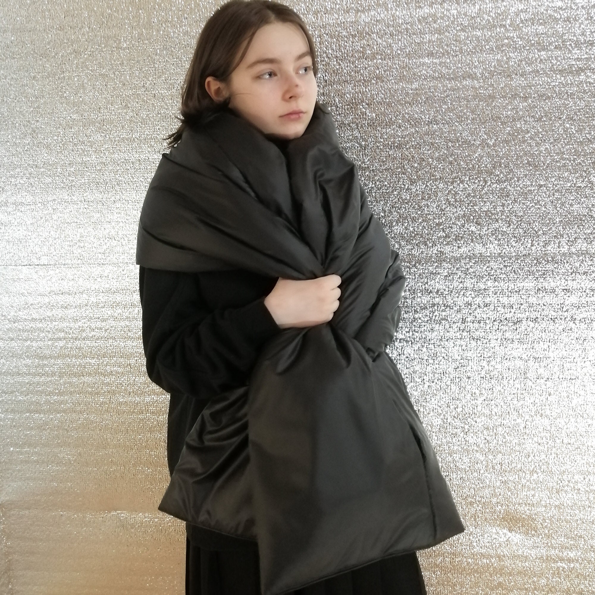 Black Cape Around Shoulders Wrap With 2 Pockets. Woman's - Etsy