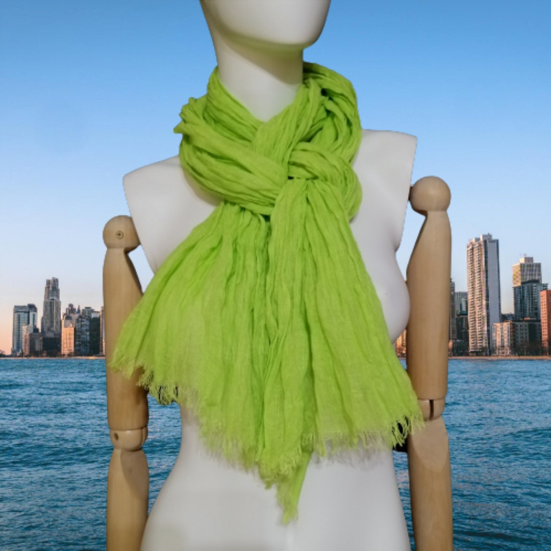 Lime Linen Scarf. 100% Fringed Linen Shawl. Organic Pure - Etsy