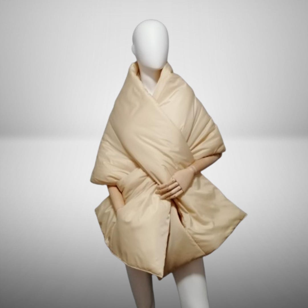 Cape Around Shoulders Wrap With 2 Pockets. Woman's Large Scarf Puffer ...