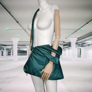Soft Padded Shoulder Bag With Detachable Handle. Puffy Quilted Triangle ...