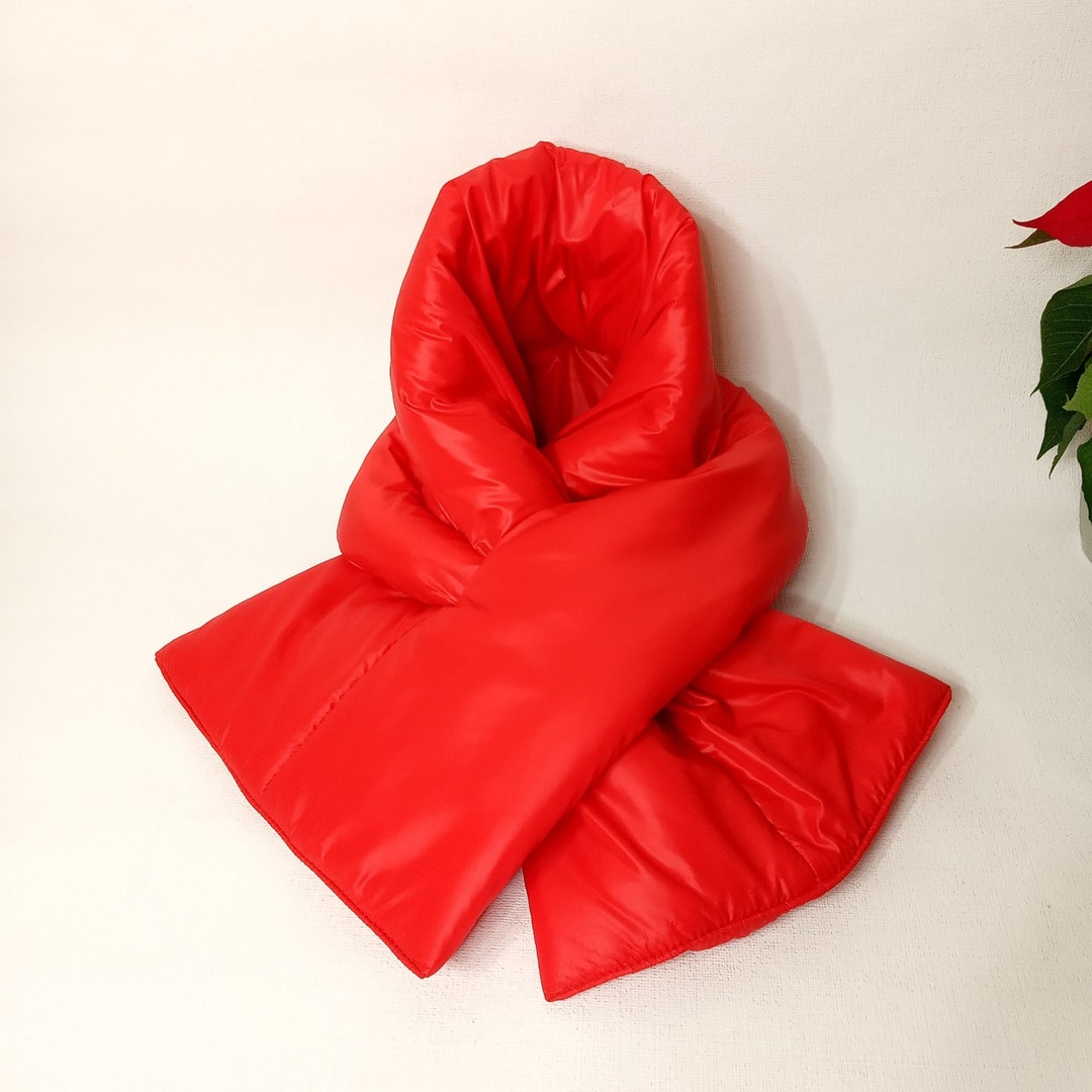 Red Warm Puffer Scarf. Quilted Puffy Shawl. Winter Puffer Scarf ...