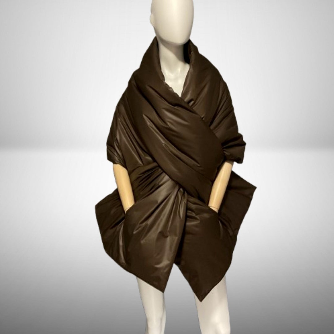 Long Wide Scarf Puffer With 2 Pockets 20x80 In. Brown Cape Around ...