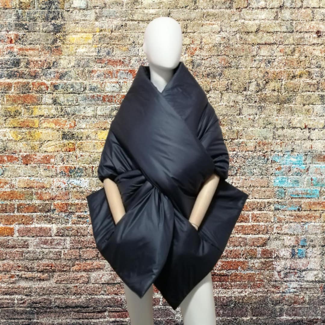 Dark Blue Cape Around Shoulders Wrap With 2 Pockets 20x80 In. Woman's ...