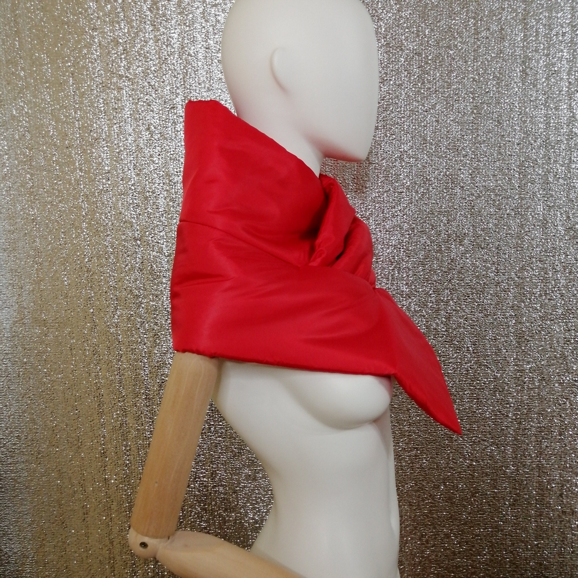 Red Warm Puffer Scarf. Quilted Puffy Shawl. Winter Puffer Scarf ...