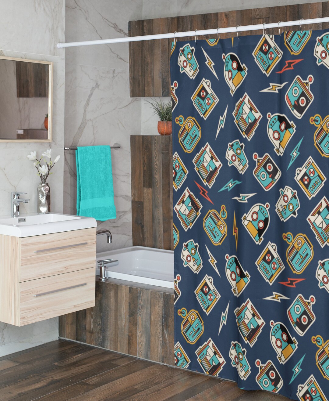 Robot Shower Curtain, Kids Shower Curtain, Funny Engineer Gift ...