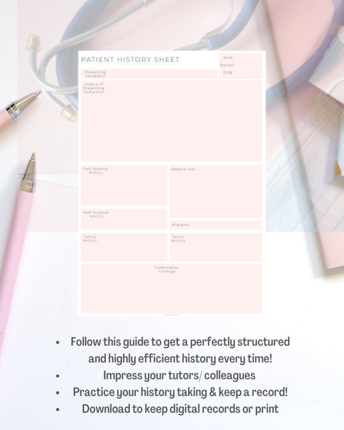 Patient History Taking Sheet - Medicine/pa/nursing/dentistry - Etsy UK