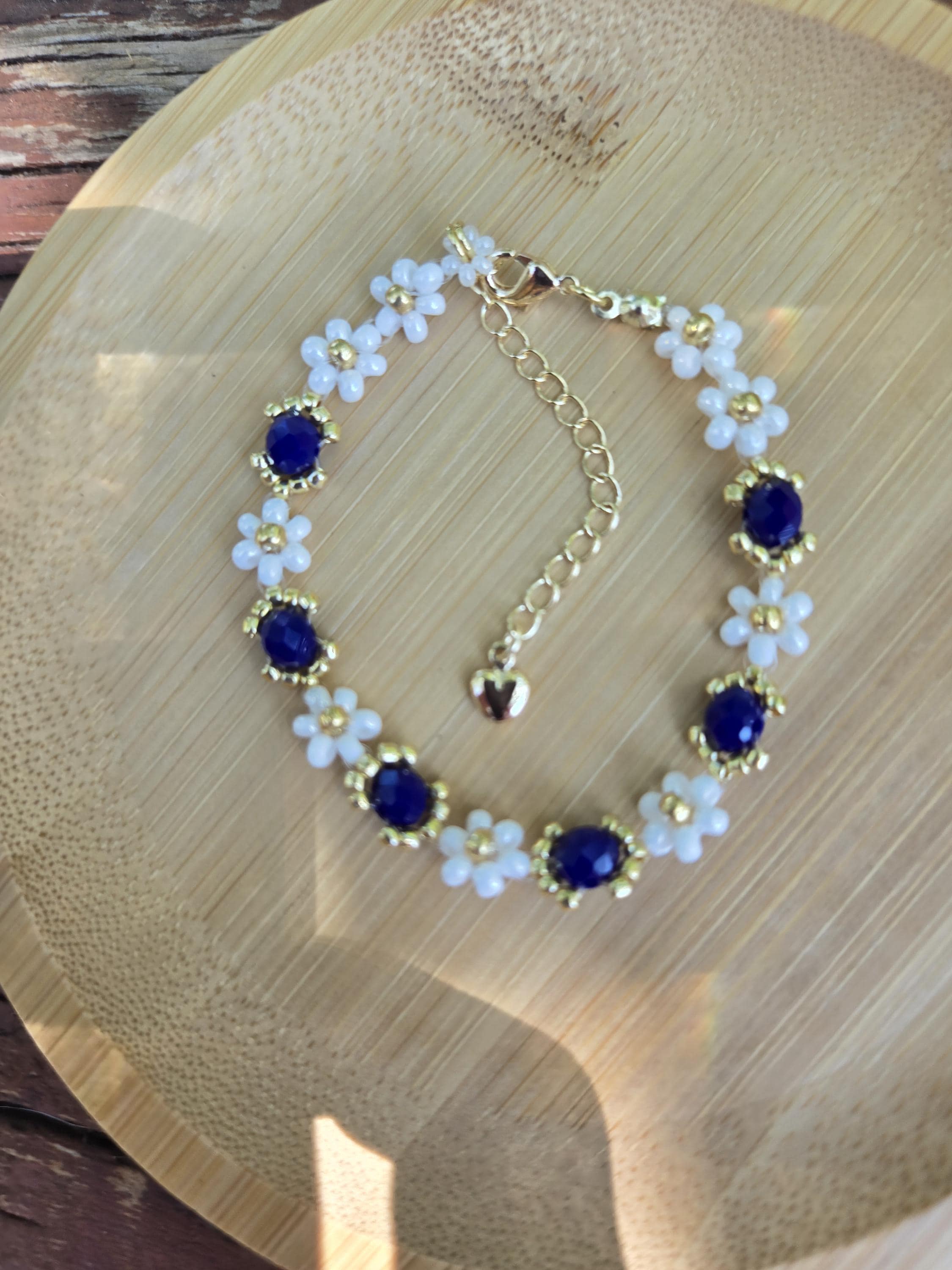 Dark Blue Daisy Handamde Bracelet - Etsy