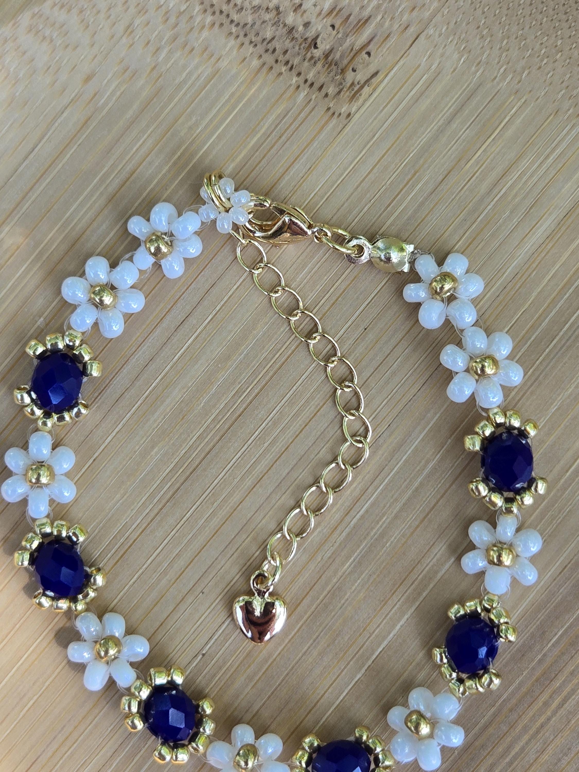 Dark Blue Daisy Handamde Bracelet - Etsy