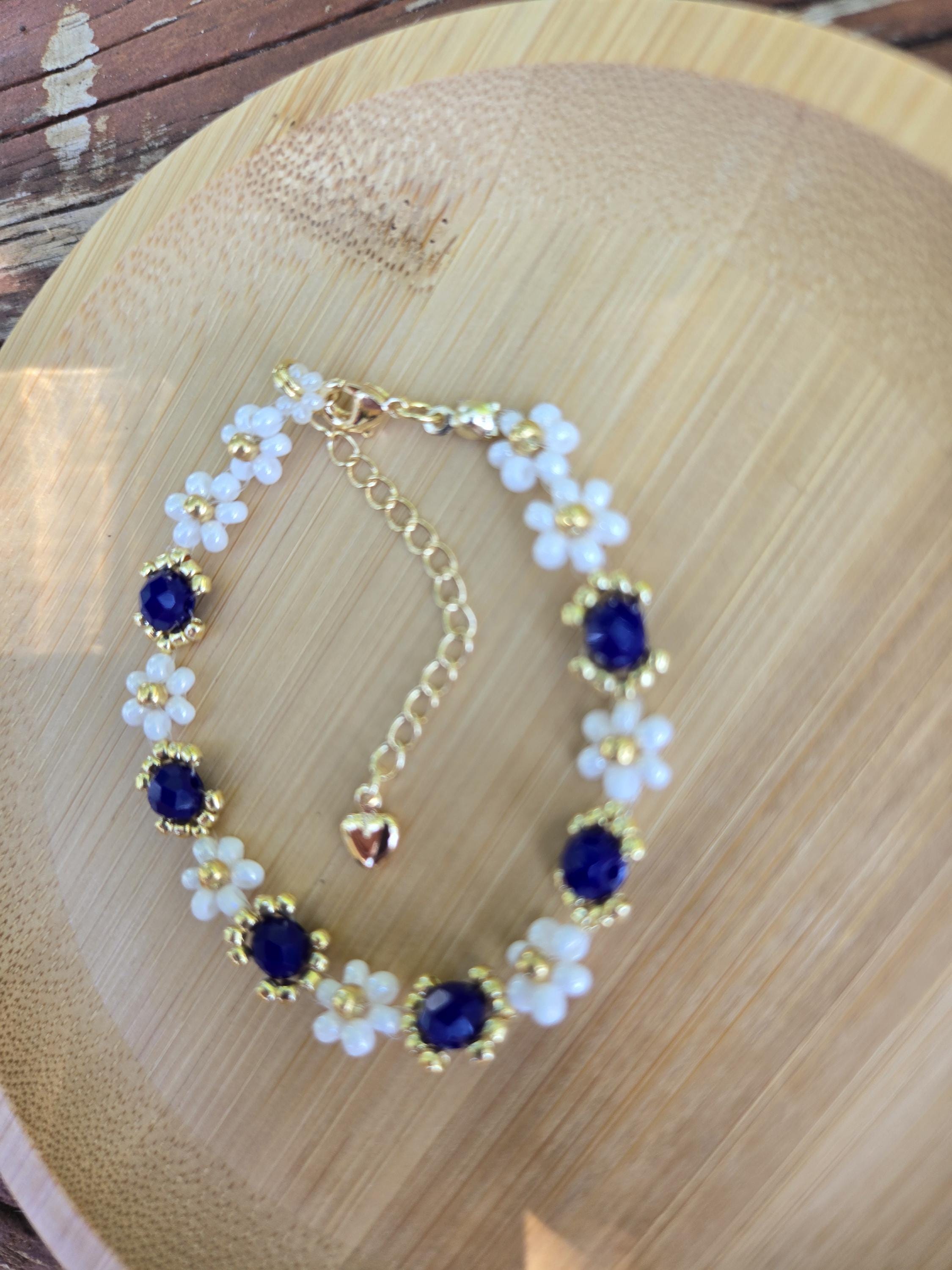 Dark Blue Daisy Handamde Bracelet - Etsy