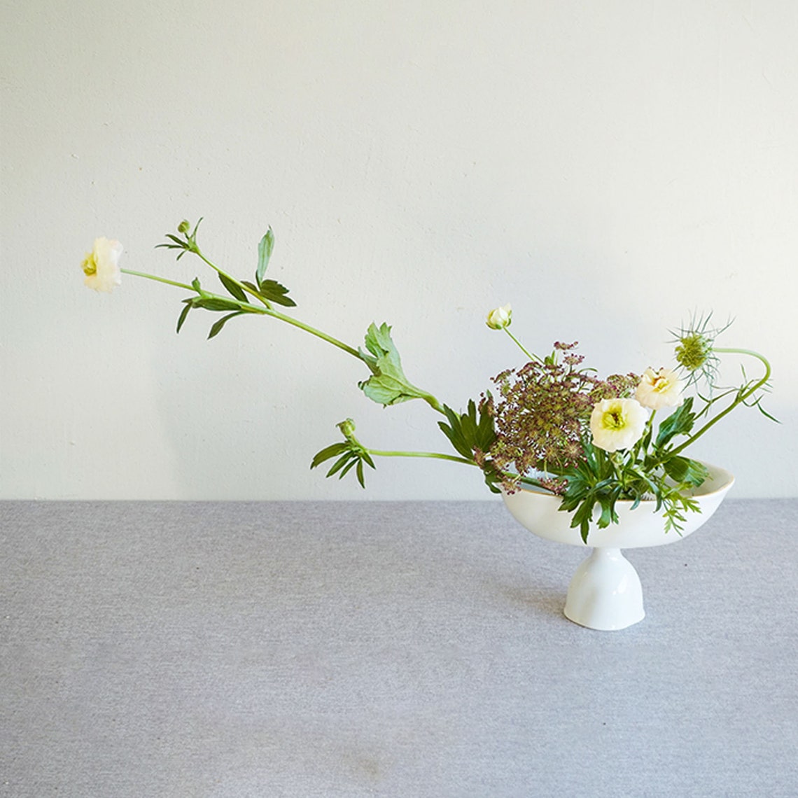 Ceramic High Stem Ikebana Vase With Gold Rim Kenzan Flower - Etsy UK