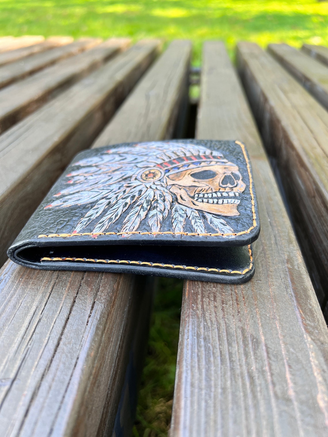 Handmade Leather Bifold Wallet. Indian Skull - Etsy