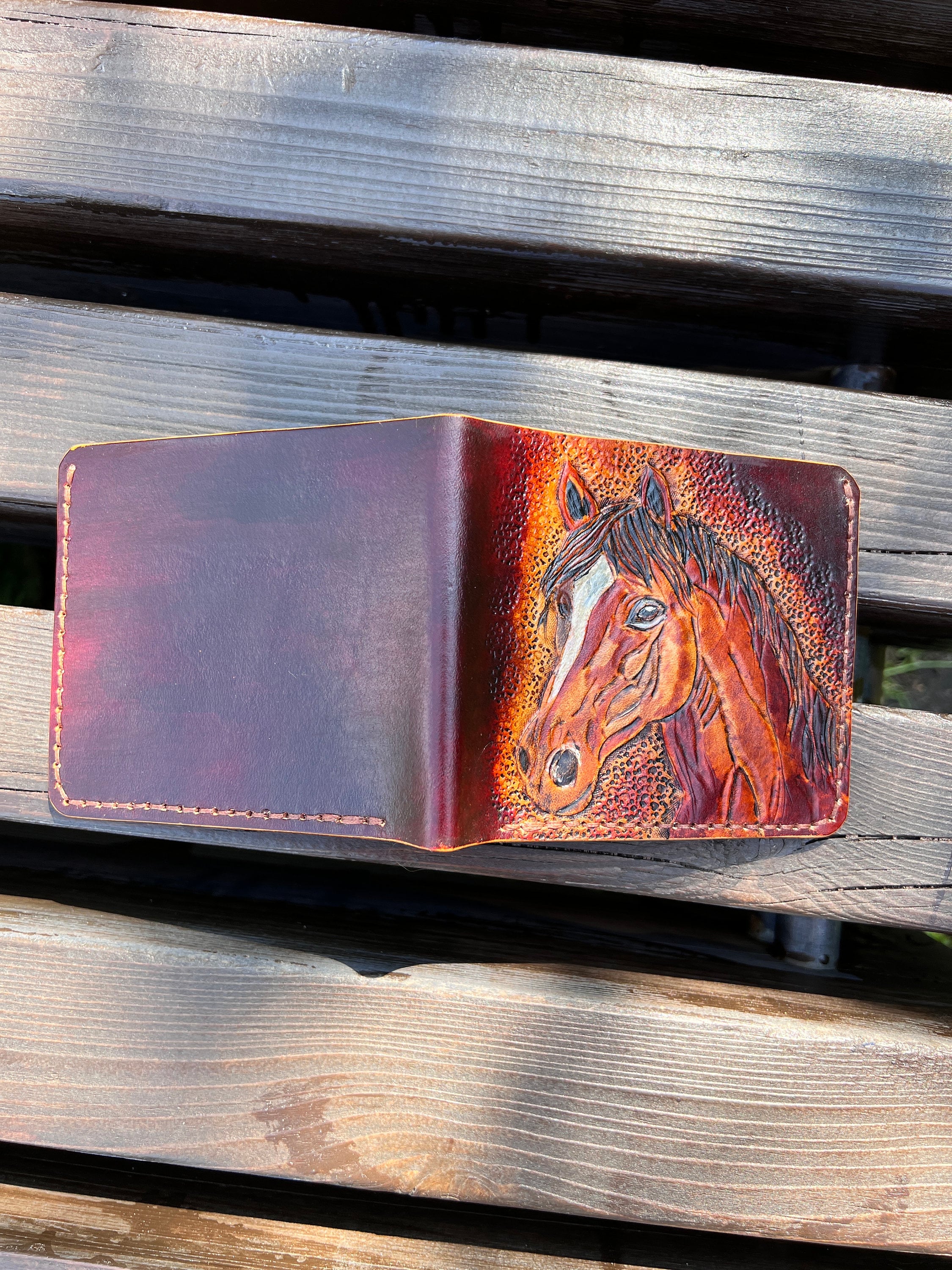 Leather Bifold Wallet Handmade,horse,hand Tooled - Etsy