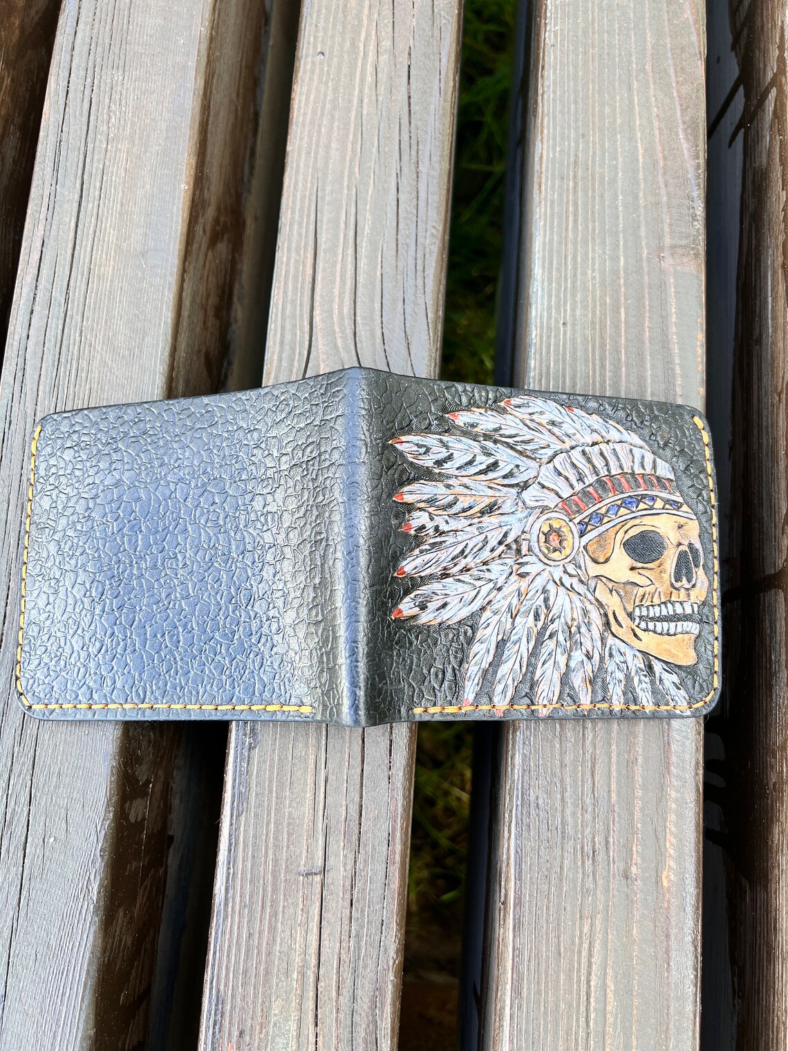 Handmade Leather Bifold Wallet. Indian Skull - Etsy