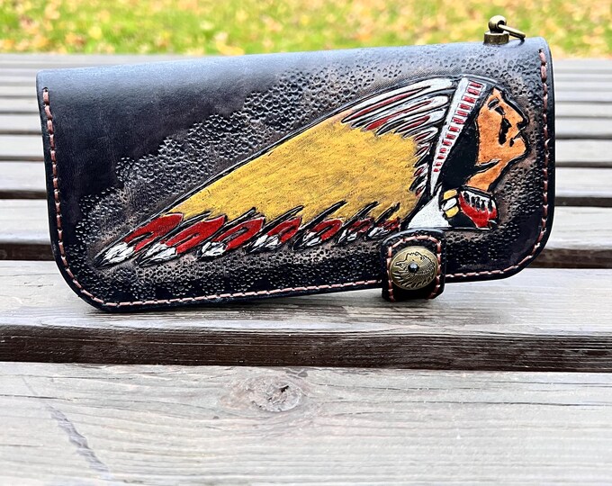 Handmade Leather Long Wallet Biker Wallet ,skull Wallet,hand-tooled ...