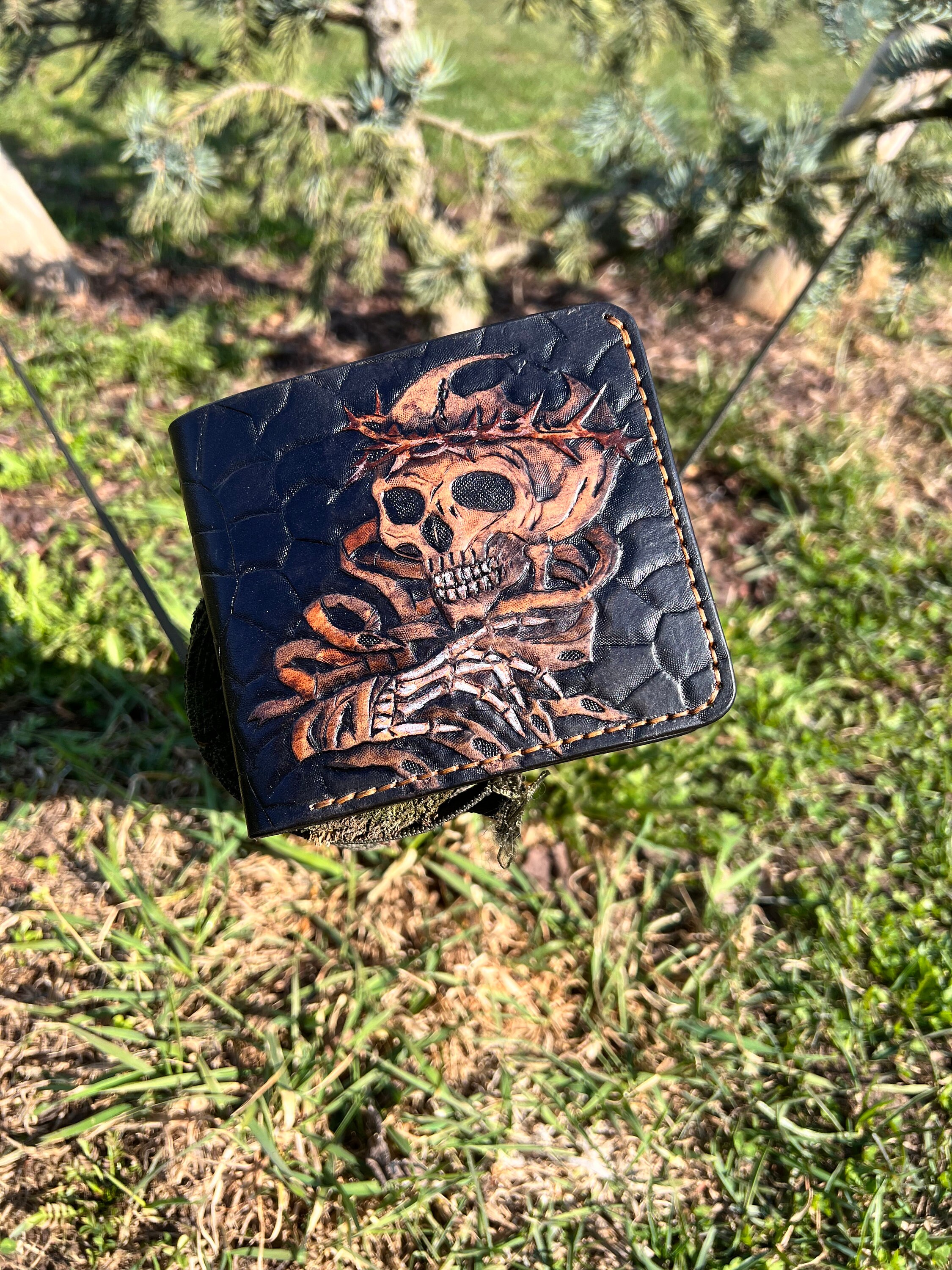 Skull Leather Bifold Wallet Handmade,biker Wallet - Etsy