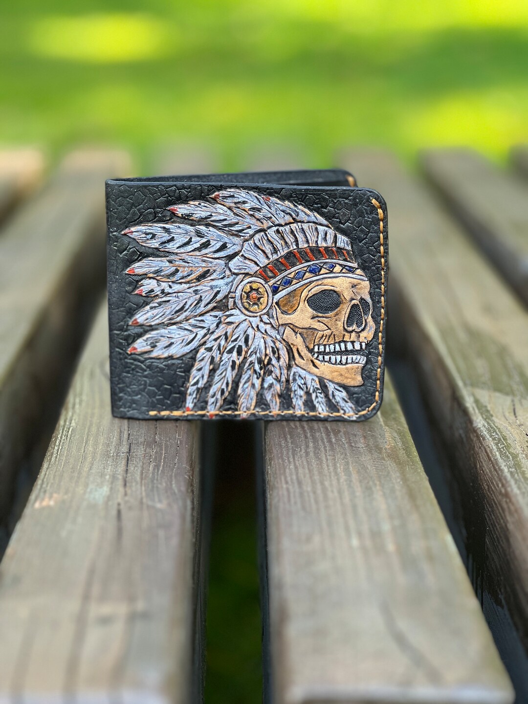 Handmade Leather Bifold Wallet. Indian Skull - Etsy