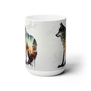 Wolf Coffee Mug 15oz - Silver Wolf Cup, Winter Wolf Lover Mug, Wolf ...