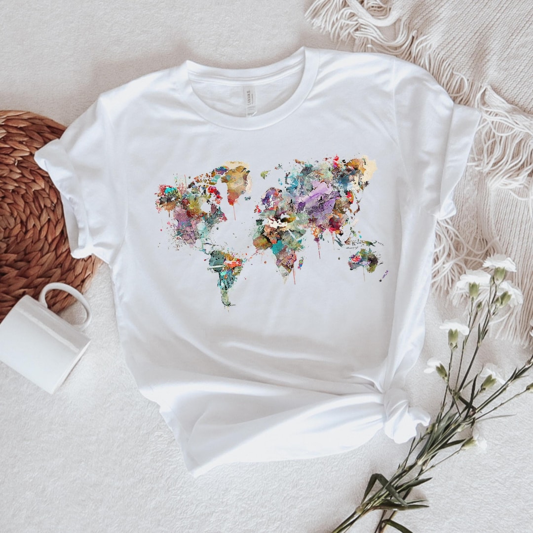 World Map Tshirt Unisex Short Sleeve Tee, Seven Continents, Asia ...