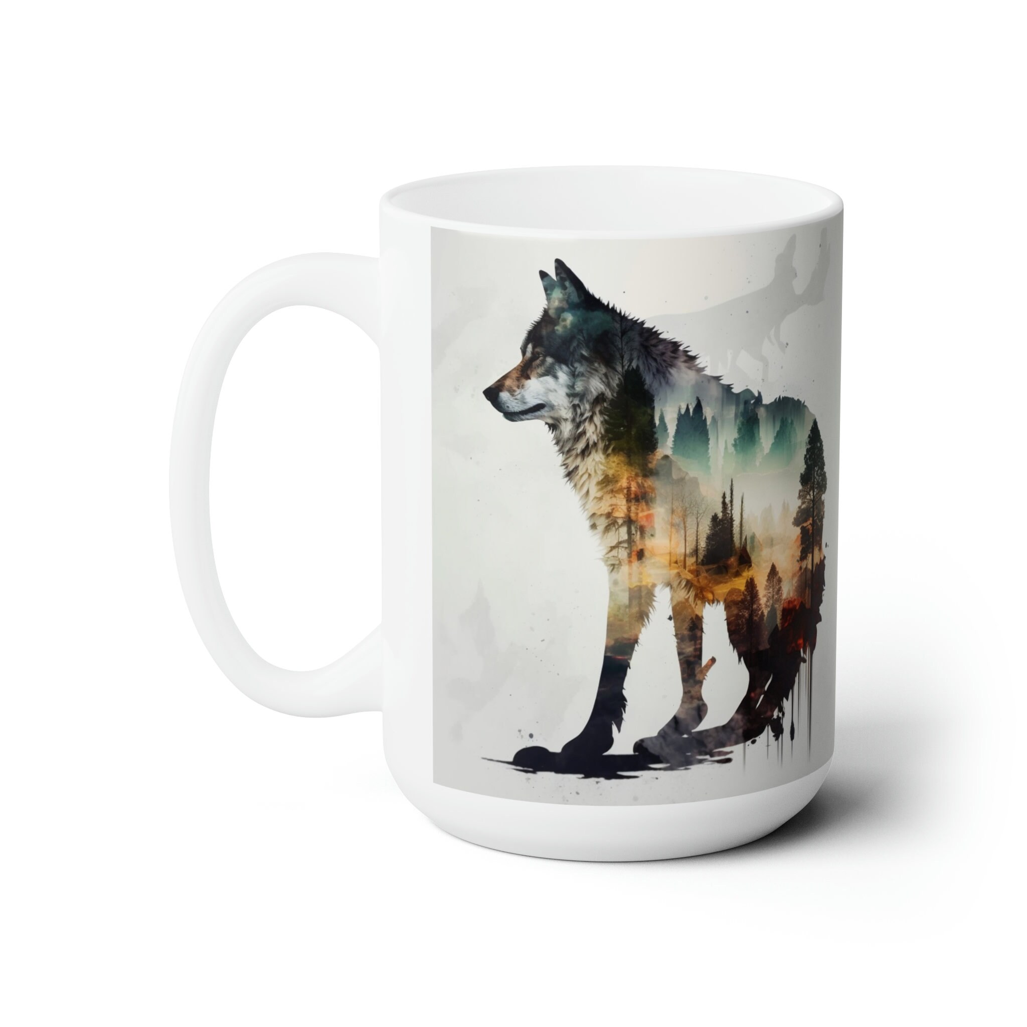 Wolf Coffee Mug 15oz - Silver Wolf Cup, Winter Wolf Lover Mug, Wolf ...