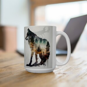 Wolf Coffee Mug 15oz - Silver Wolf Cup, Winter Wolf Lover Mug, Wolf ...