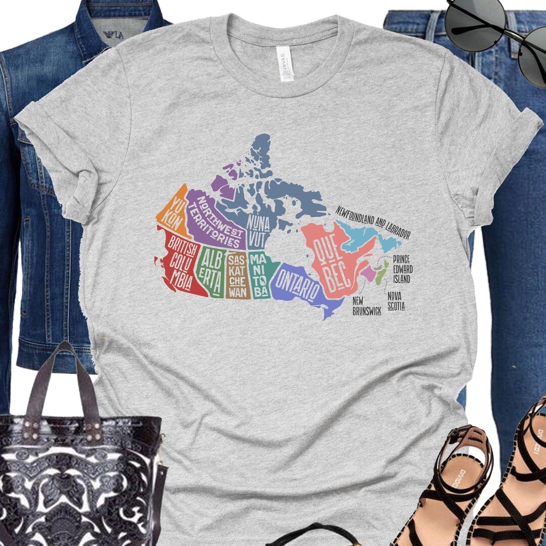 Canada Map Shirt - Unisex Short Sleeve Tee, Tshirt, Provinces of Canada ...