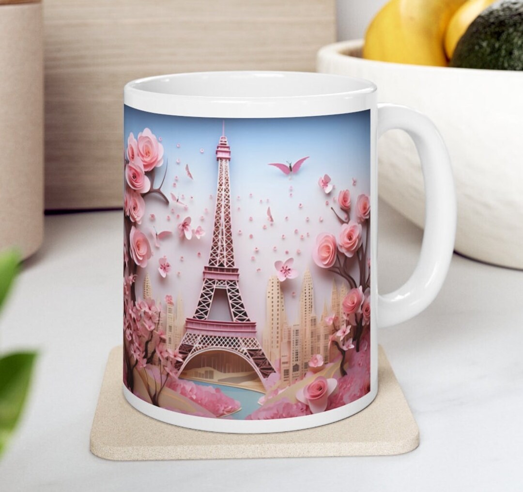 3D Eiffel Tower Mug - White Ceramic Coffee Mug 11oz, Paris Mug ...