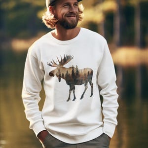 Moose Sweatshirt - Wildlife Apparel, Nature Crewneck, Outdoor Apparel ...