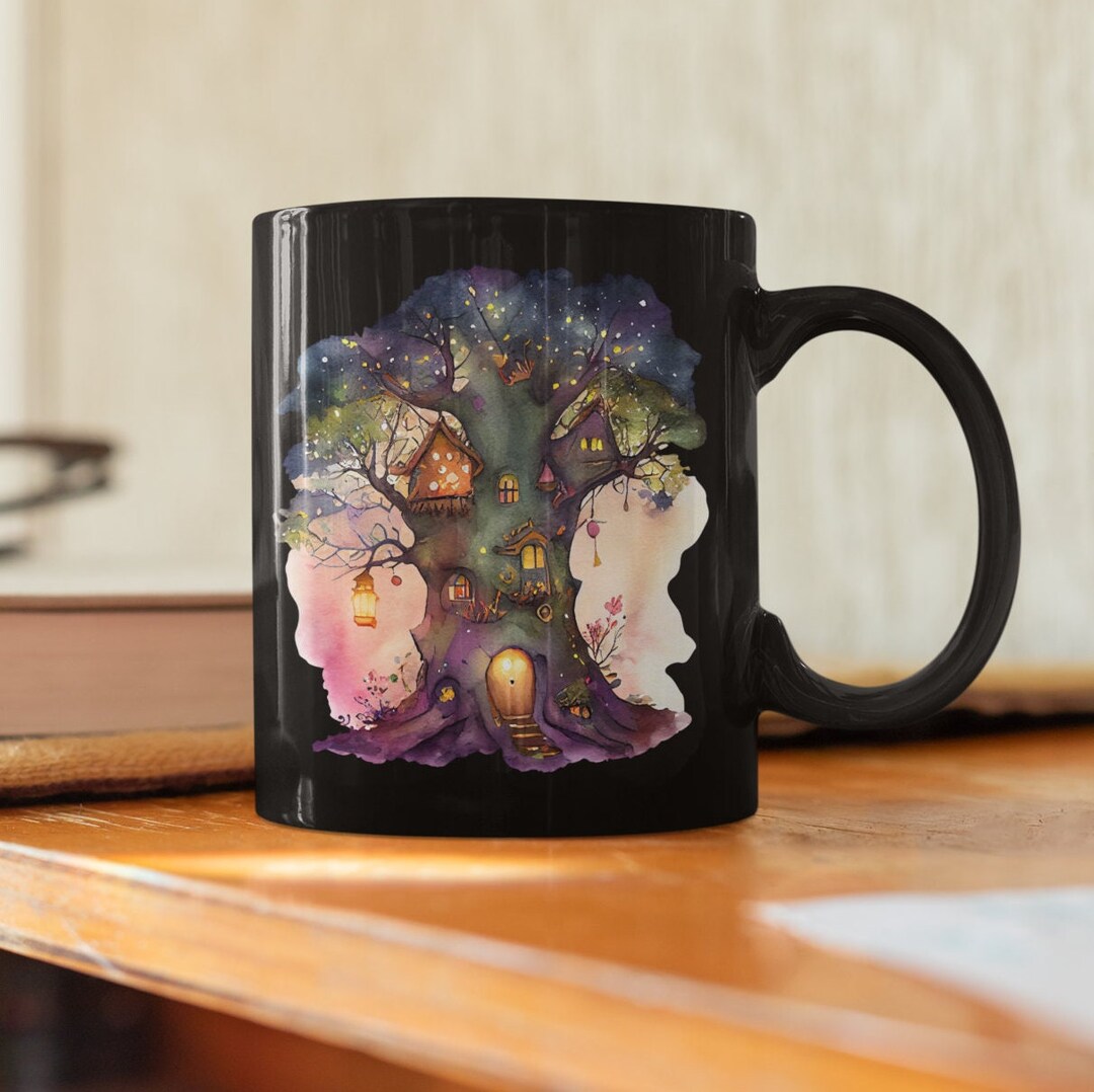 Tree of Fairies Ceramic Black Coffee Mug 11oz, Hobbit, Fantasy, Tree of ...