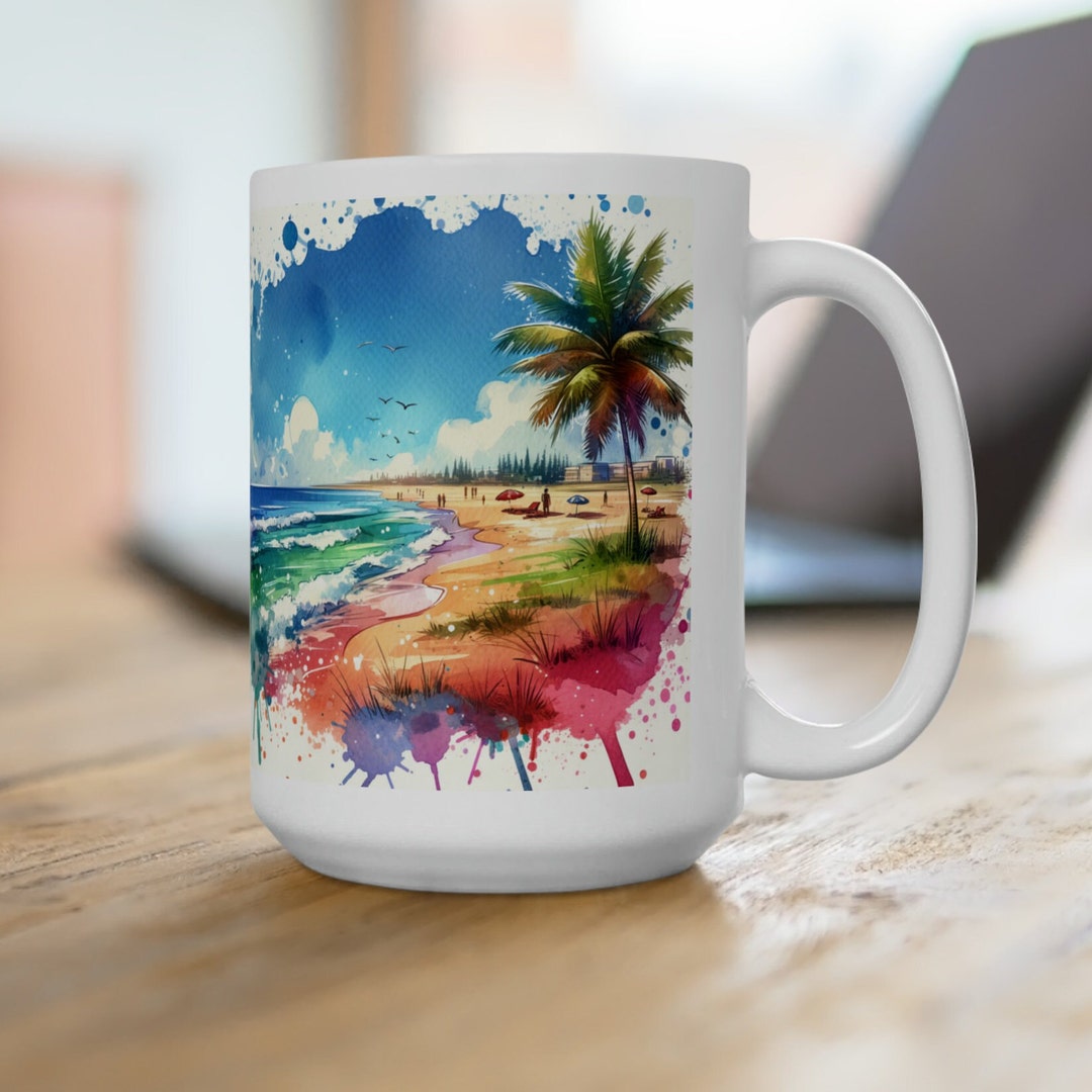 Tropical Island Mug - Ceramic Mug 15oz, Palm Tree Mug, Travel Mug ...