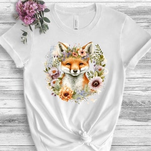 Cute Fox Shirt - Fox Print Shirt, Fox Lover Shirt, Floral Fox Shirt ...