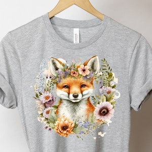 Cute Fox Shirt - Fox Print Shirt, Fox Lover Shirt, Floral Fox Shirt ...
