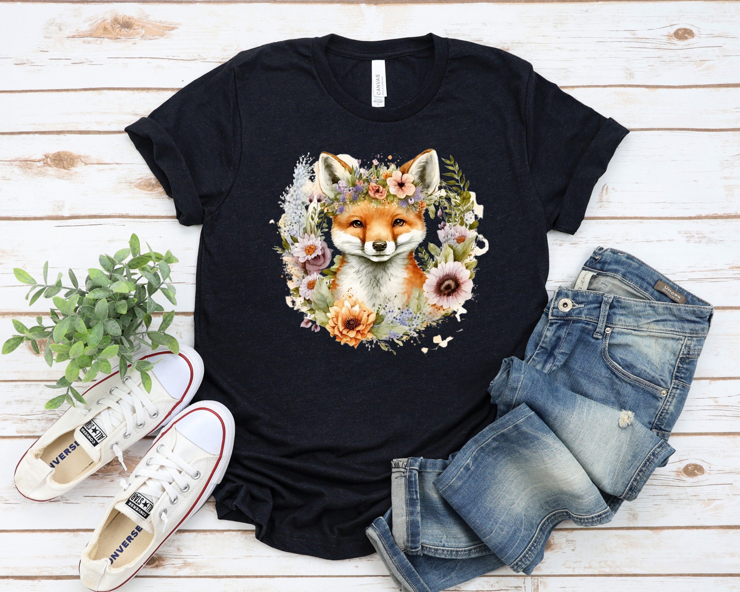 Cute Fox Shirt Fox Print Shirt Fox Lover Shirt Floral Fox - Etsy