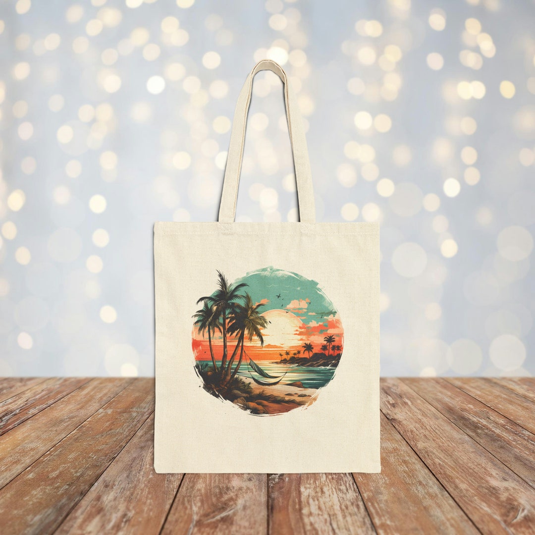Tropical Beach Tote - Cotton Canvas Tote Bag, Beach Bag, Summer Tote ...