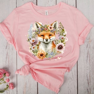 Cute Fox Shirt - Fox Print Shirt, Fox Lover Shirt, Floral Fox Shirt ...