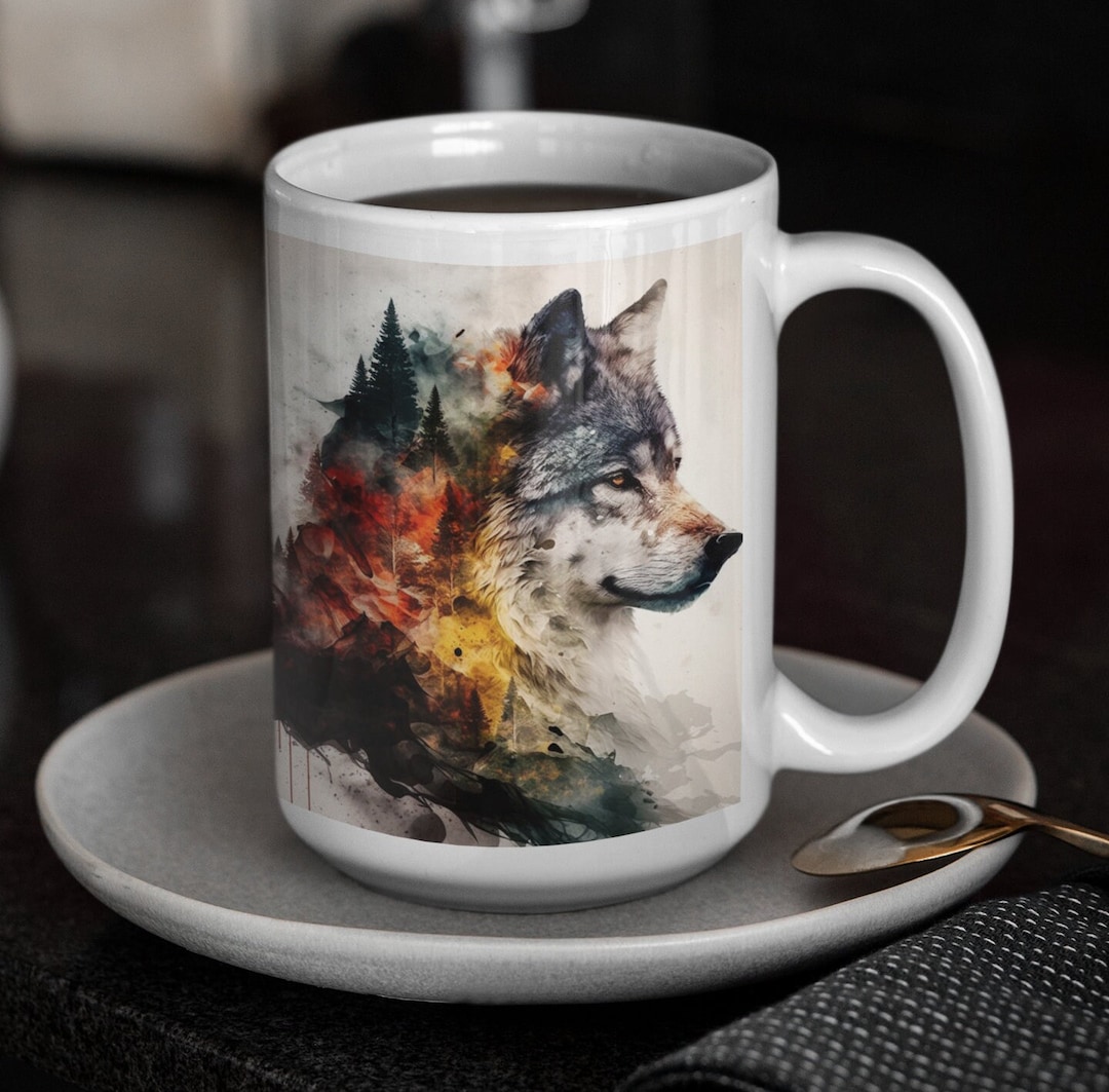 Wolf Art Coffee Cup - 15oz, Wolf Cup, Winter Wolf Lover Mug, Wolf ...