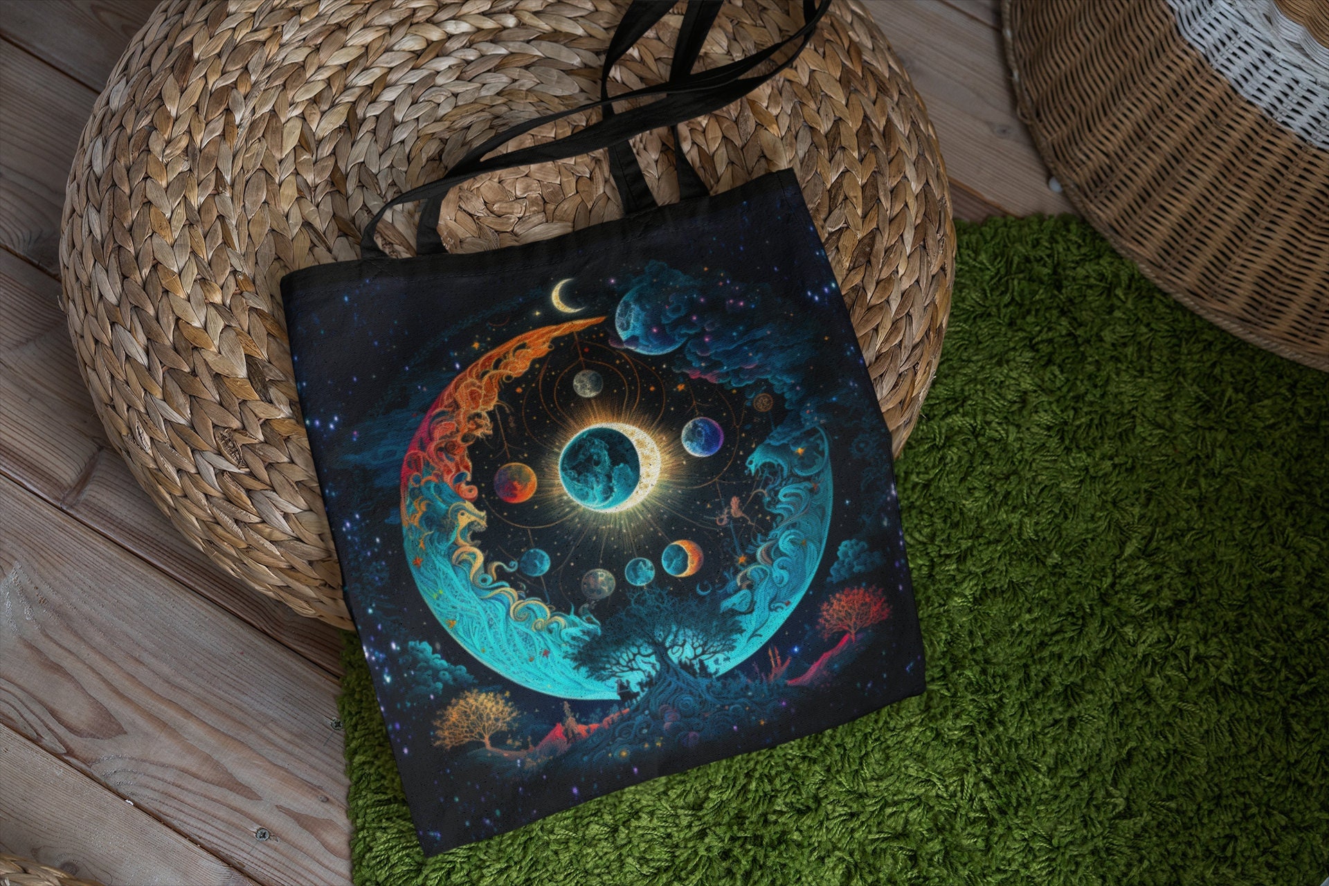 Celestial Tote Bag - AOP Tote Bag, Astrology, Cosmic Image, Moon ...