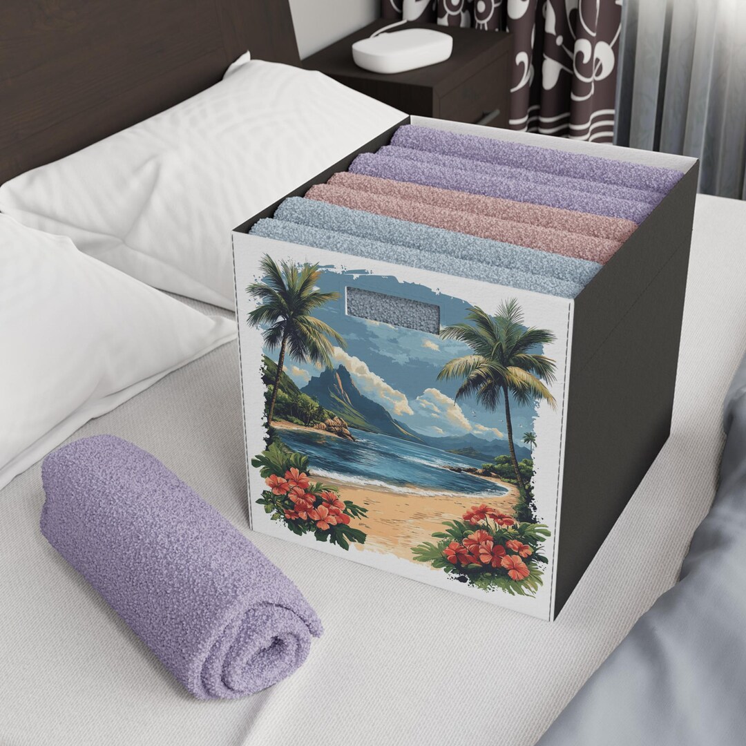 Tropical Felt Storage Box - Decorative Organizer, Beach-themed Home ...