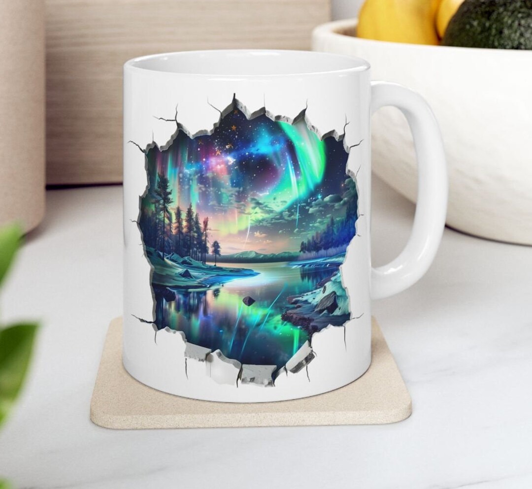 Northern Lights Mug - White Ceramic Coffee Mug, (11oz, 15oz), Aurora ...