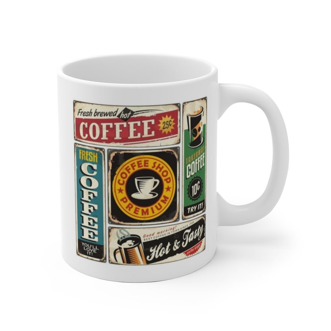 Vintage Coffee Advert Signs White Ceramic Coffee Mug Two - Etsy