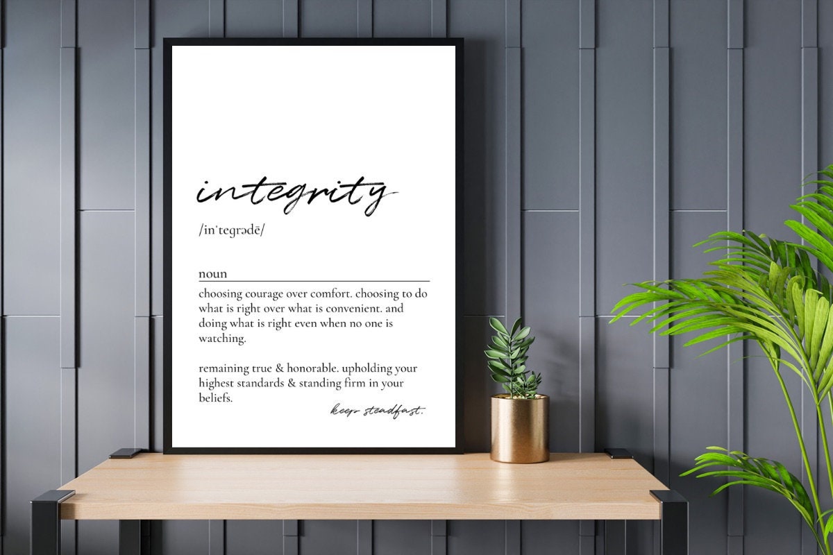 Integrity Definition Print Printable Wall Art Inspirational | Etsy