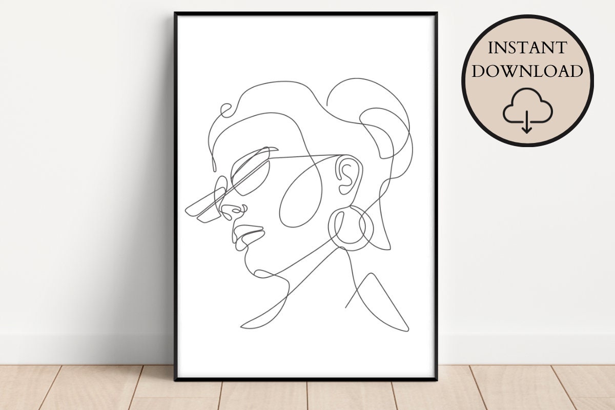 Female Figure Line Art, Woman One Line Drawing Art, Fashion Icon Print ...