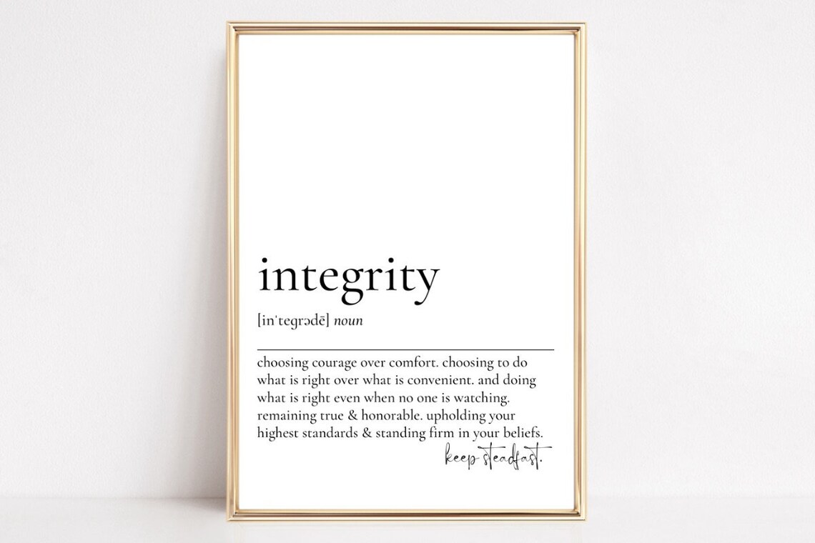 Integrity Definition Print, Printable Wall Art, Inspirational Saying ...