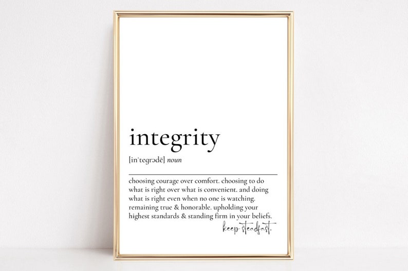 Integrity Definition Print, Printable Wall Art, Inspirational Saying ...