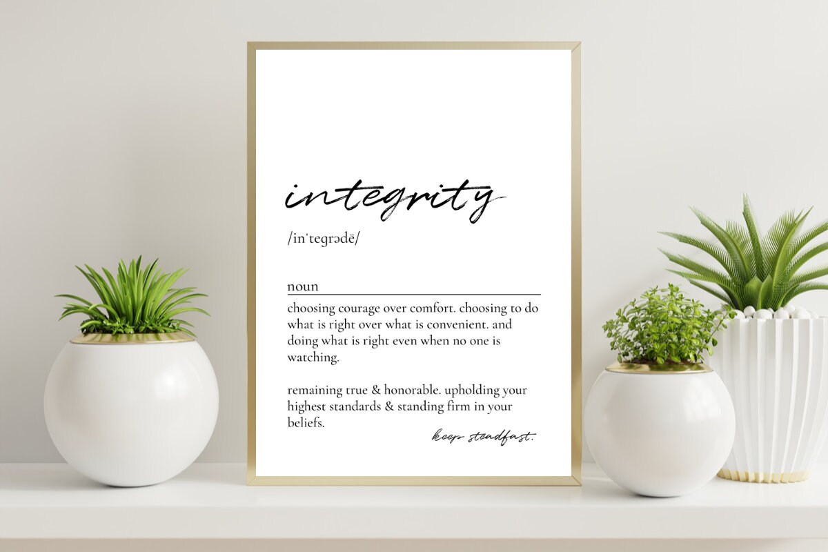 Integrity Definition Print Printable Wall Art Inspirational | Etsy