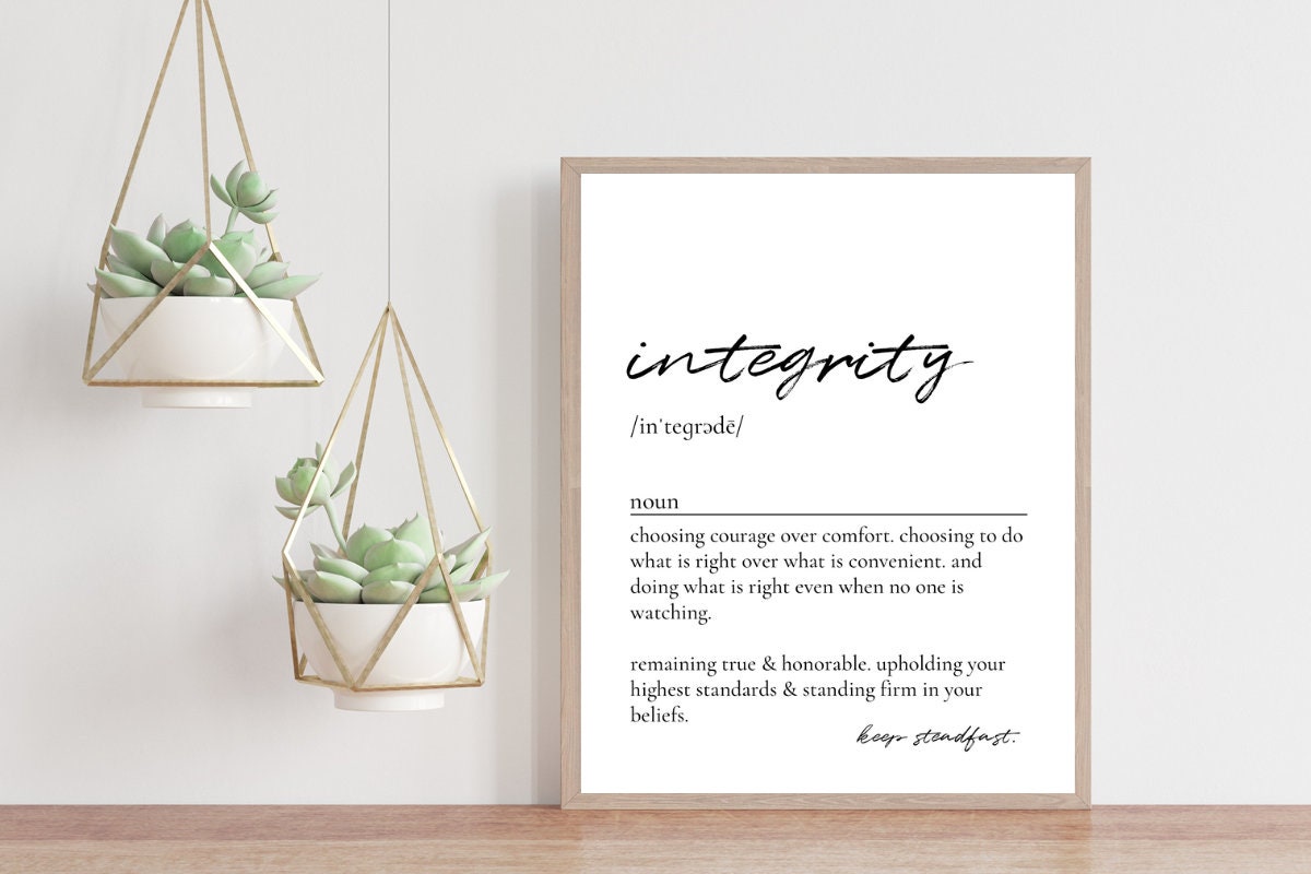 Integrity Definition Print Printable Wall Art Inspirational | Etsy